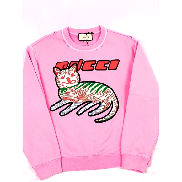Gucci | Shirts | Gucci Catprint Organiccotton Sweatshirt Pink | Poshmark